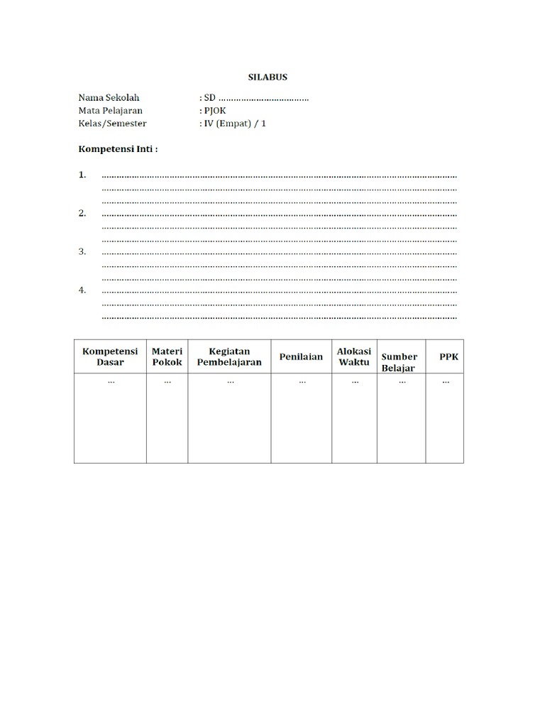 Form - Silabus Pjok KLS 4 | PDF
