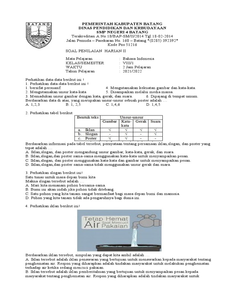 Soal Penilaian Harian Bahasa Indonesia Kelas VIII | PDF