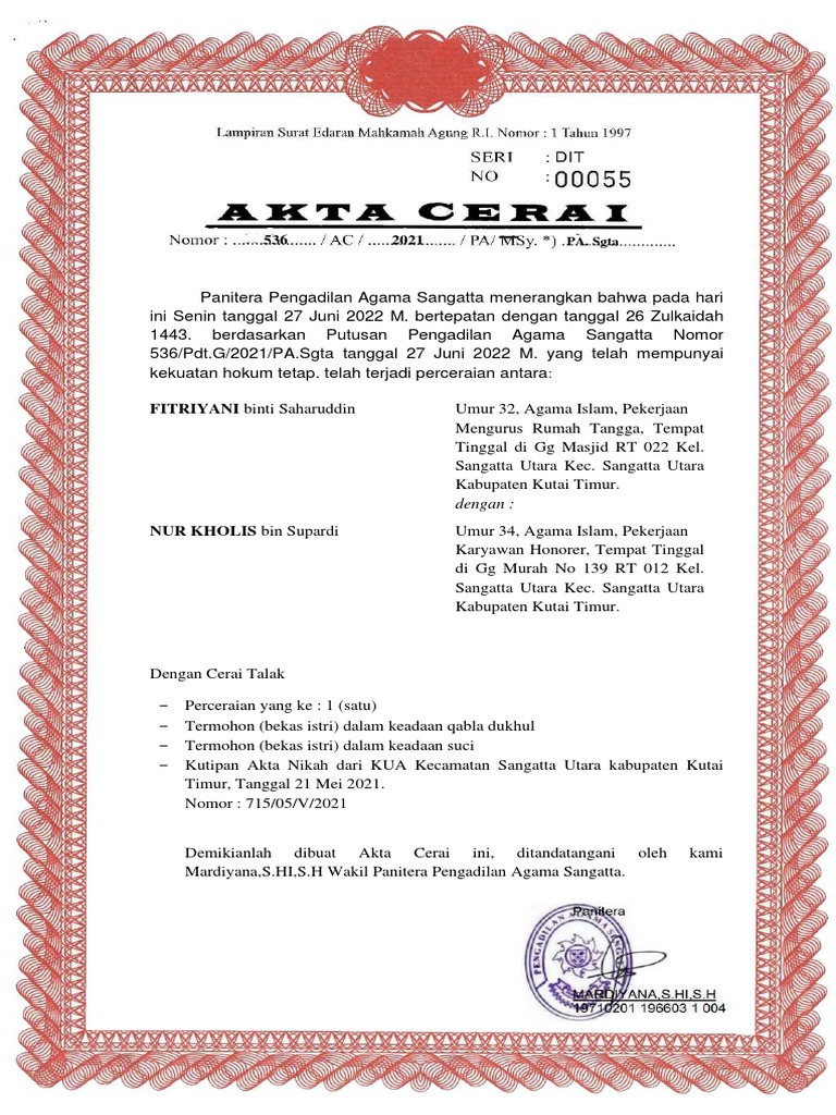 Akte Cerai Kaltim | PDF