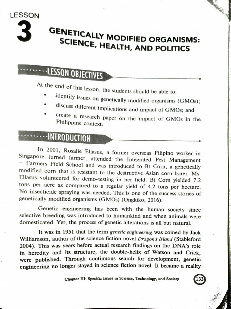 Lesson 4.3 Genetically Modified Oragnisms - Science, Health, and Politics | PDF