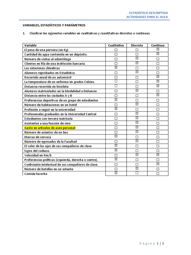 Actividad 01.-Variables Estadisticos y Parámetros RESUELTO | Descargar gratis PDF | Desviación ...