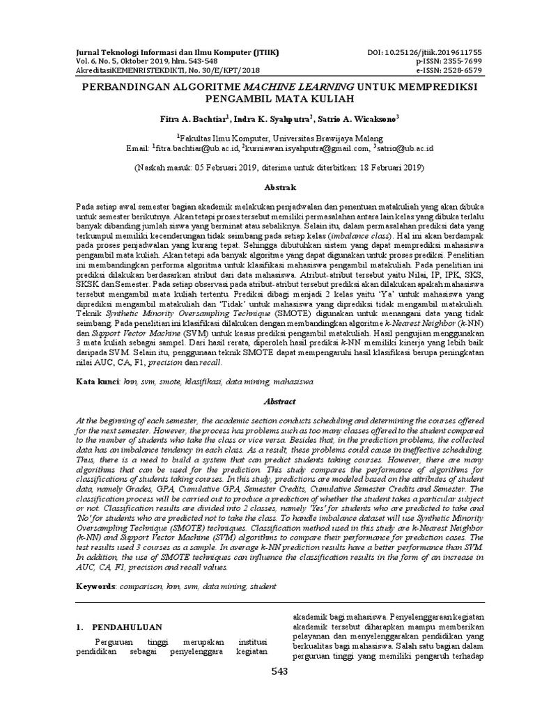 Perbandingan Algoritme Machine Learning Untuk Memprediksi Pengambil ...