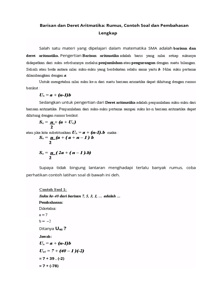 Barisan dan Deret Aritmatika: Rumus & Contoh | PDF
