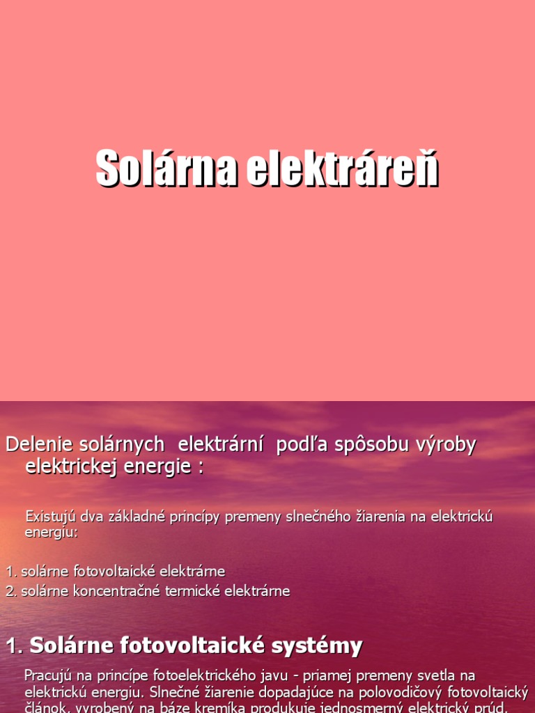 5.SolÃ¡Rne ElektrÃ¡Rne, Typy Sol El. | PDF