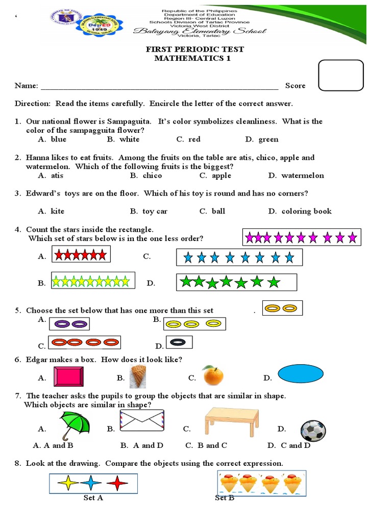 FIRST PERIODIC TEST in MATH 1 | PDF