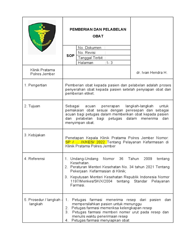 Ep 1 SOP Pelabelan Obat | PDF