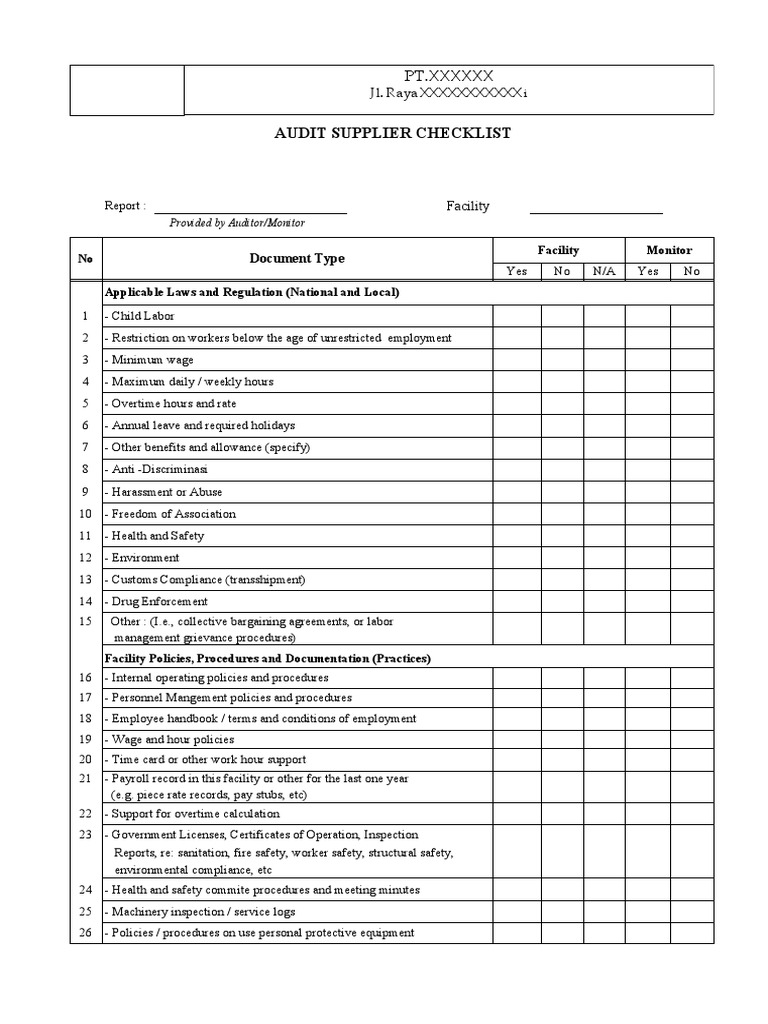 Supplier Audit Compliance Checklist | PDF