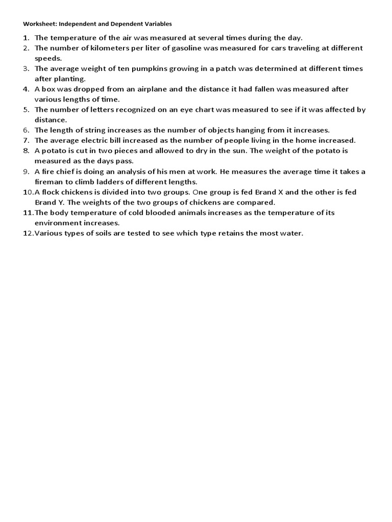 IV DV Worksheet | PDF