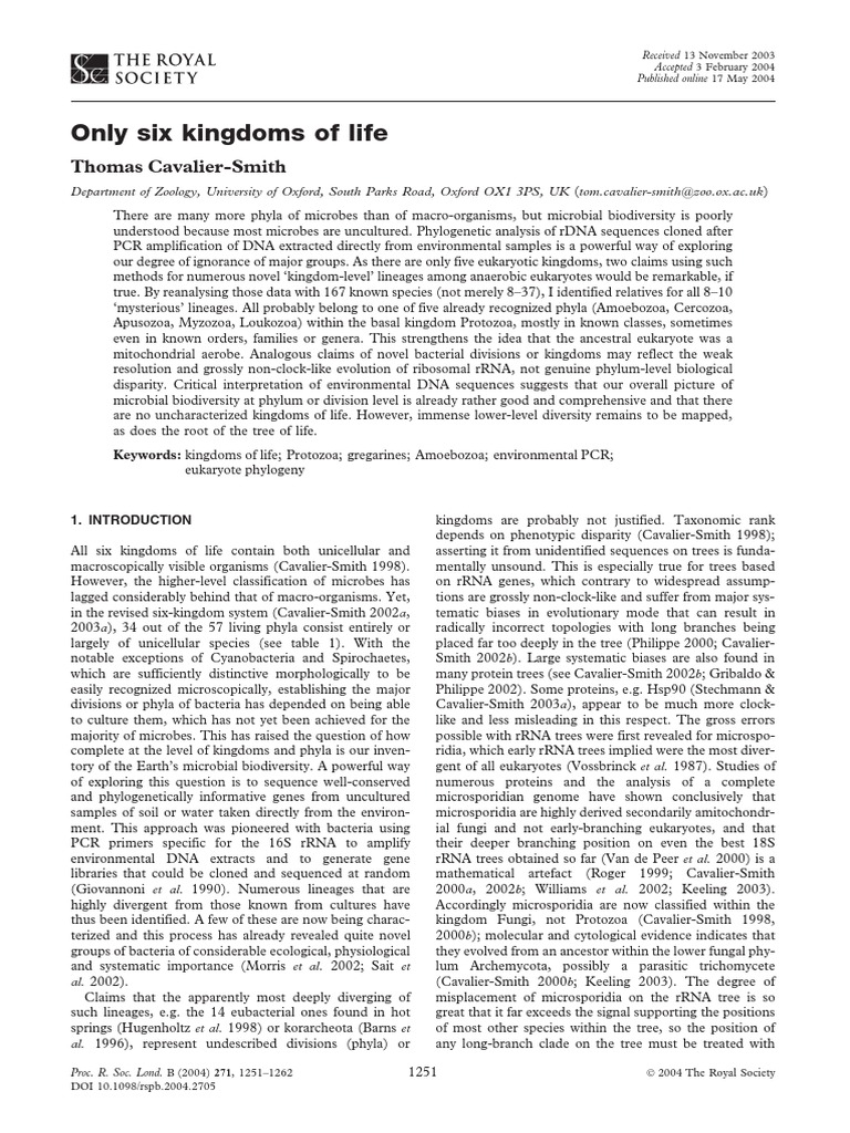 Cavalier-Smith - 2004 - Only 6 Five Kingdoms of Life | PDF