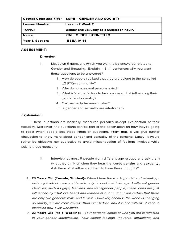 CALLO, N. ASS, IV-11, LSN 2 WK 2 | PDF | Gender | Gender Studies