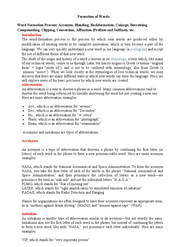 Lecture 3 - Word Formation Processes | PDF | Acronym | Noun