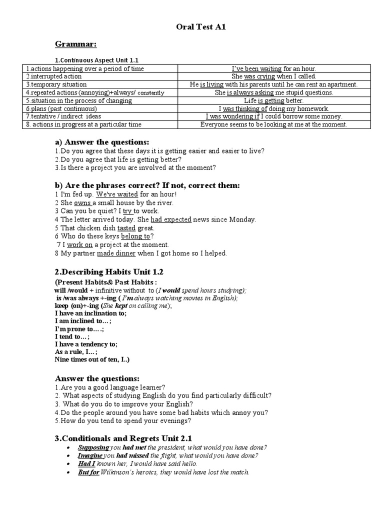 Speakout Questions A1 | PDF | Verb | Linguistic Morphology