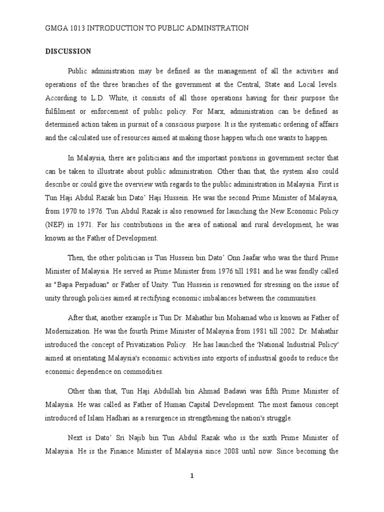 Intro To Public Admin Assignment | PDF | Malaysia | Government