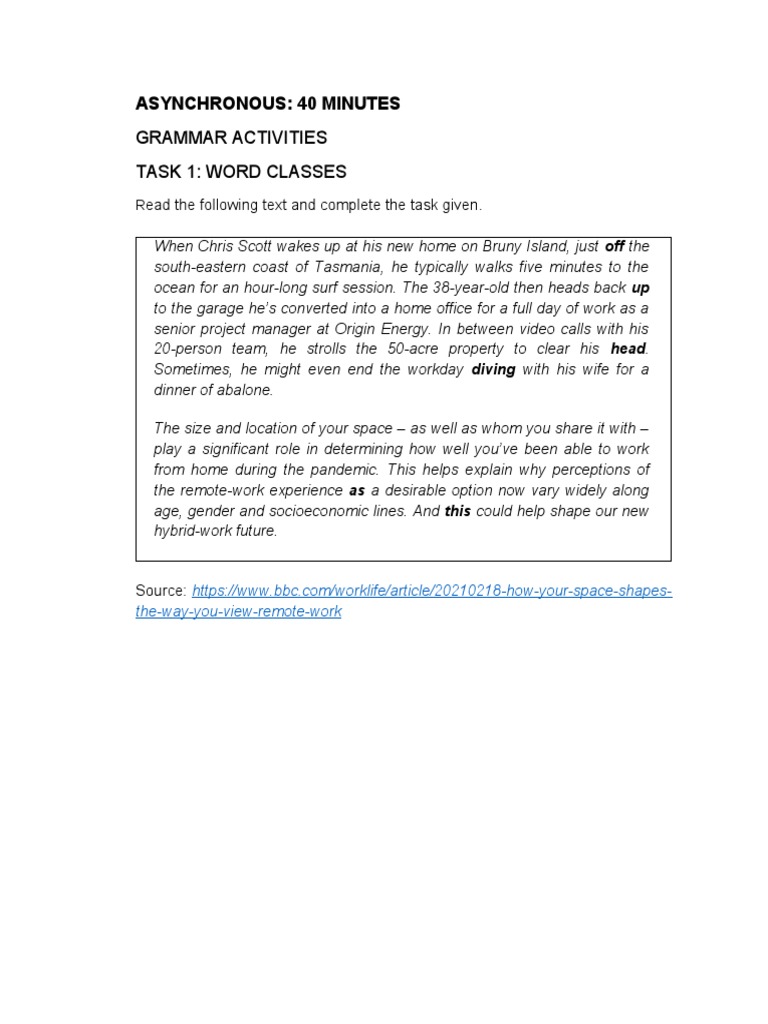 Asynchronous - Grammar - Task 1 - Word Classes | PDF | Part Of Speech ...