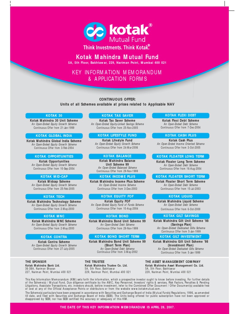 Kotak Mahindra Mutual Fund | PDF | Mutual Funds | Fund Of Funds