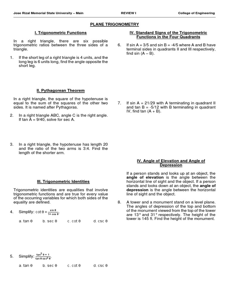 Plane Trigonometry | PDF