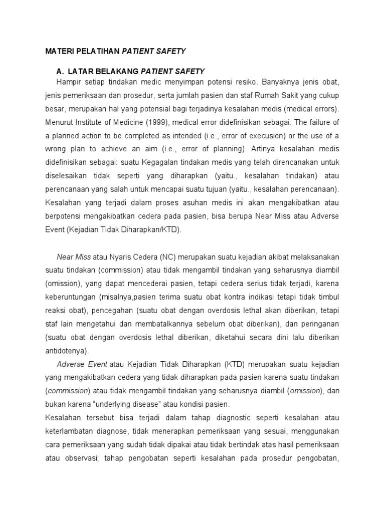 Materi Pelatihan Patient Safety | PDF