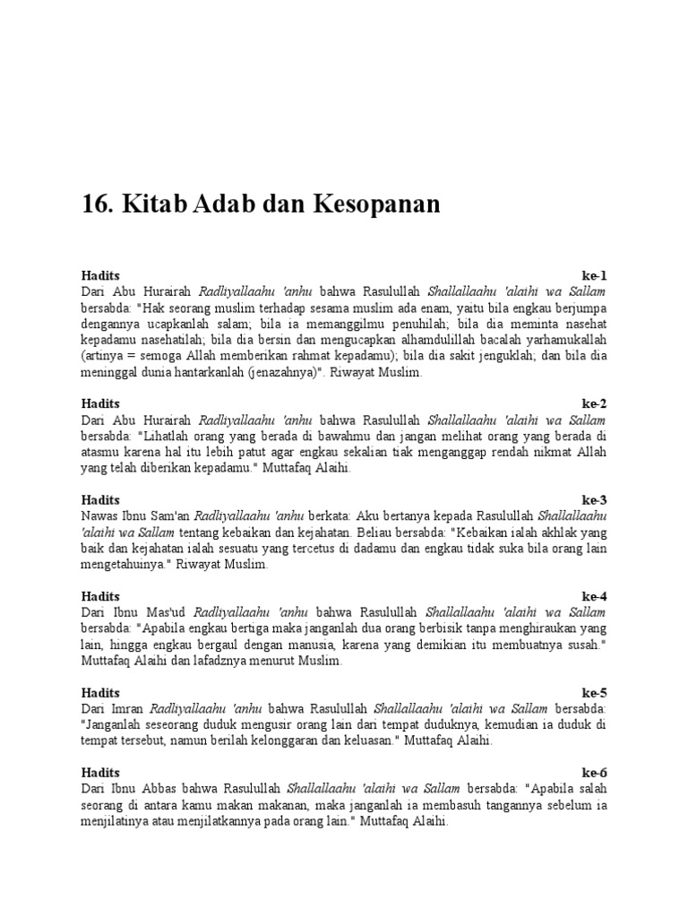 Kitab Adab Dan Kesopanan | PDF