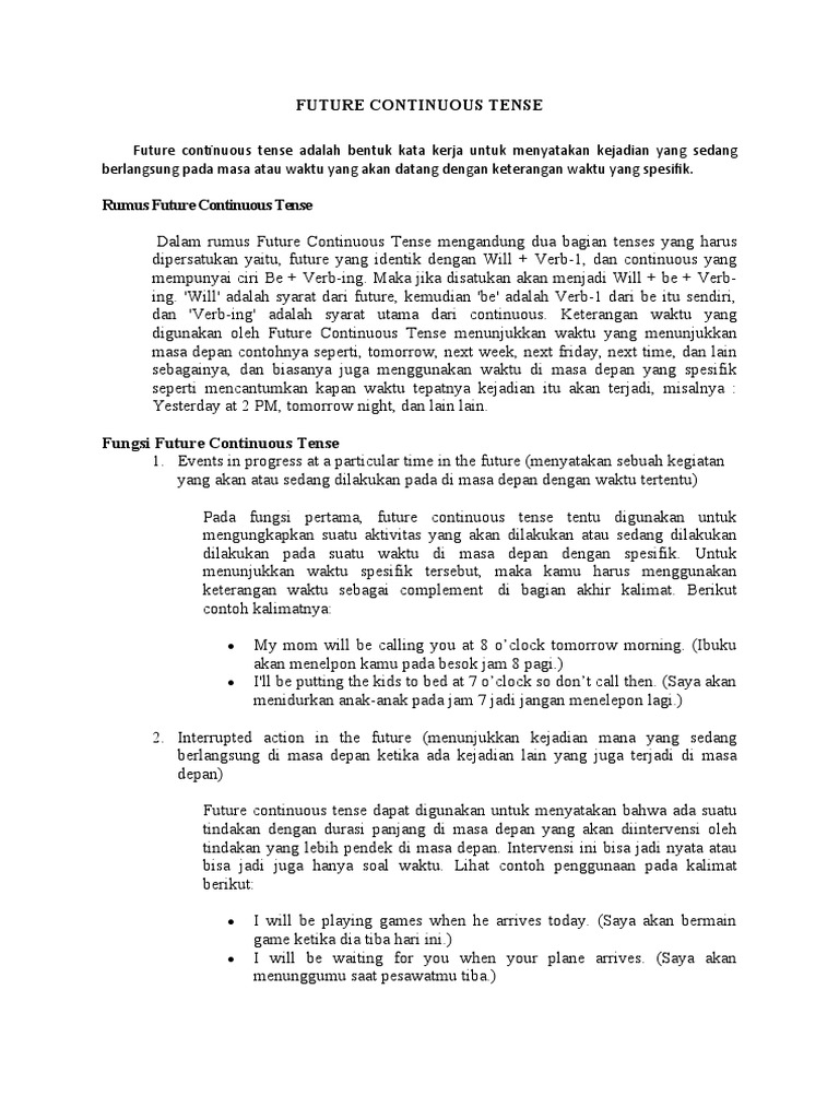 Rumus dan Penggunaan Future Continuous Tense | PDF