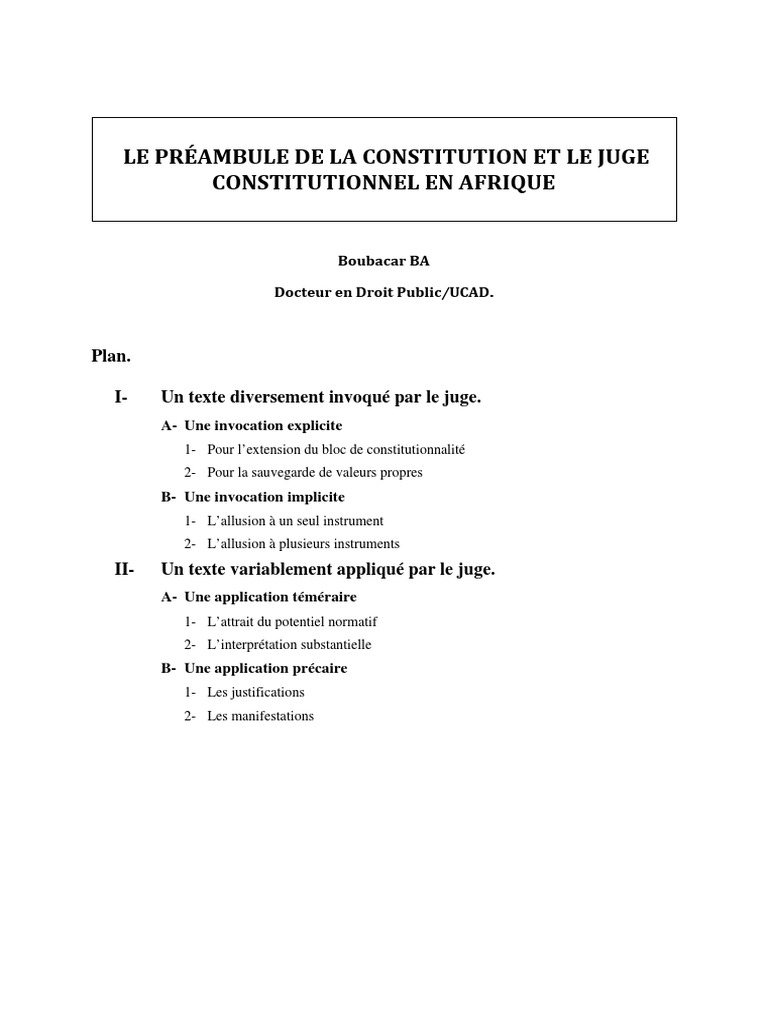 Boubacar BA Preambule Et Juge Constitutionnel en Afrique | PDF ...