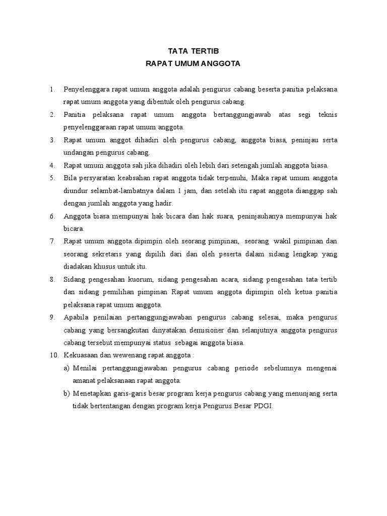 Tata Tertib Rapat Umum Anggota PDGI Cabang | PDF