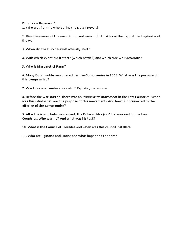 Dutch Revolt All The Fill in Assignments | PDF | Military Of Spain | Europe