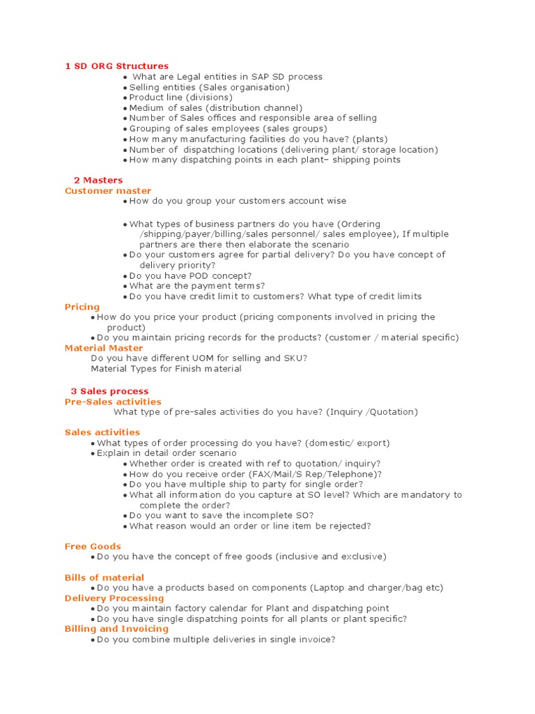SAP SD Organizational Structures and Sales Process Configuration | PDF ...