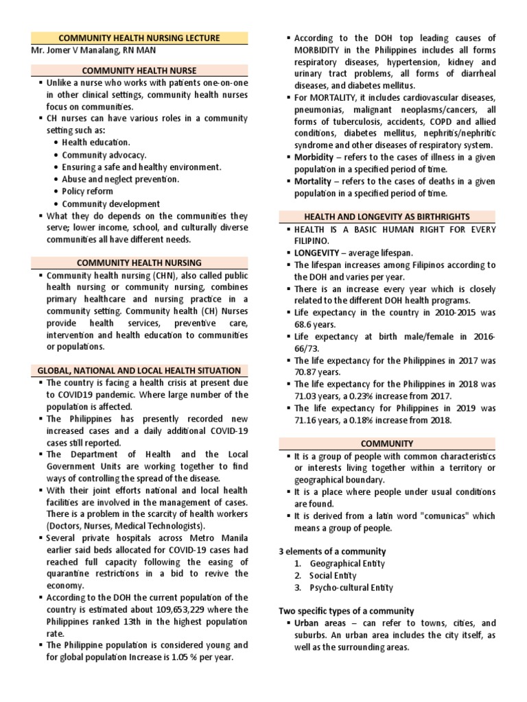 CHN Lec Finals Reviewer | PDF | Nursing | Health Care