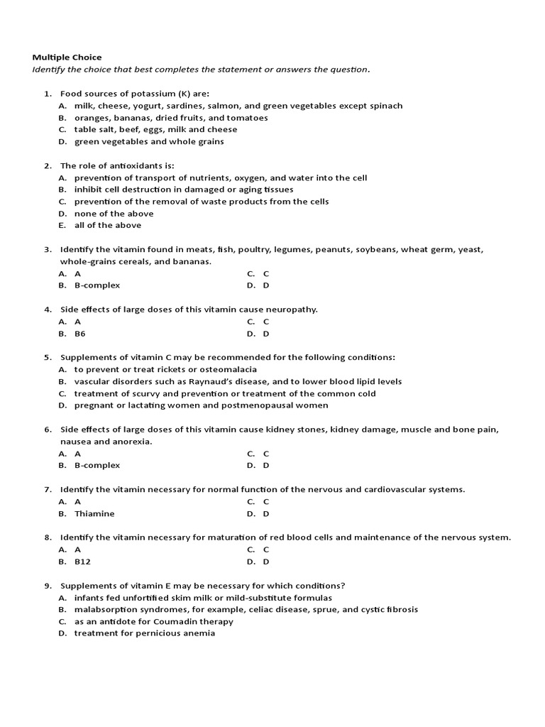 Exercises No. 6 Vitamins and MInerals | PDF | Vitamin | Anemia