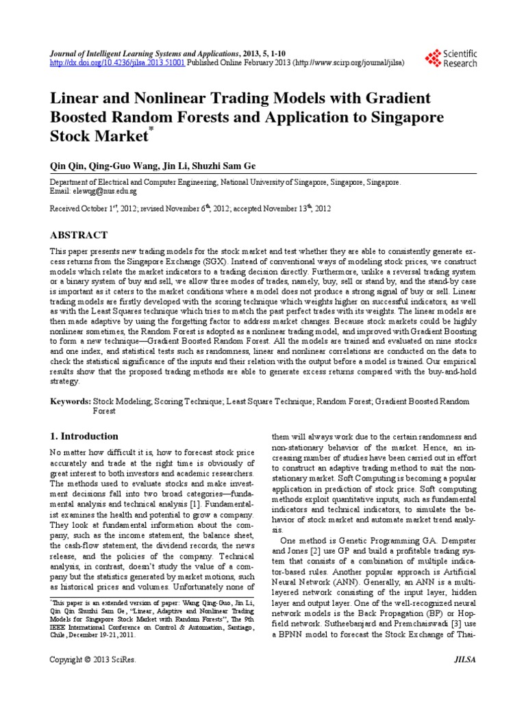Linear And Nonlinear Trading Models With Gradient Boosted Random Forests And Application To
