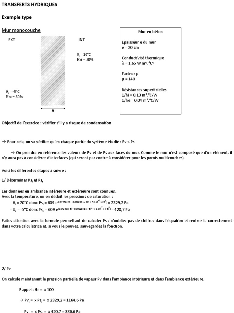 Transferts Hydriques Monocouche 4 | PDF