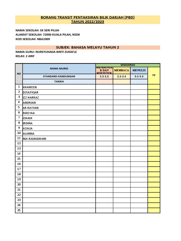 Borang Transit BM THN 2 | PDF