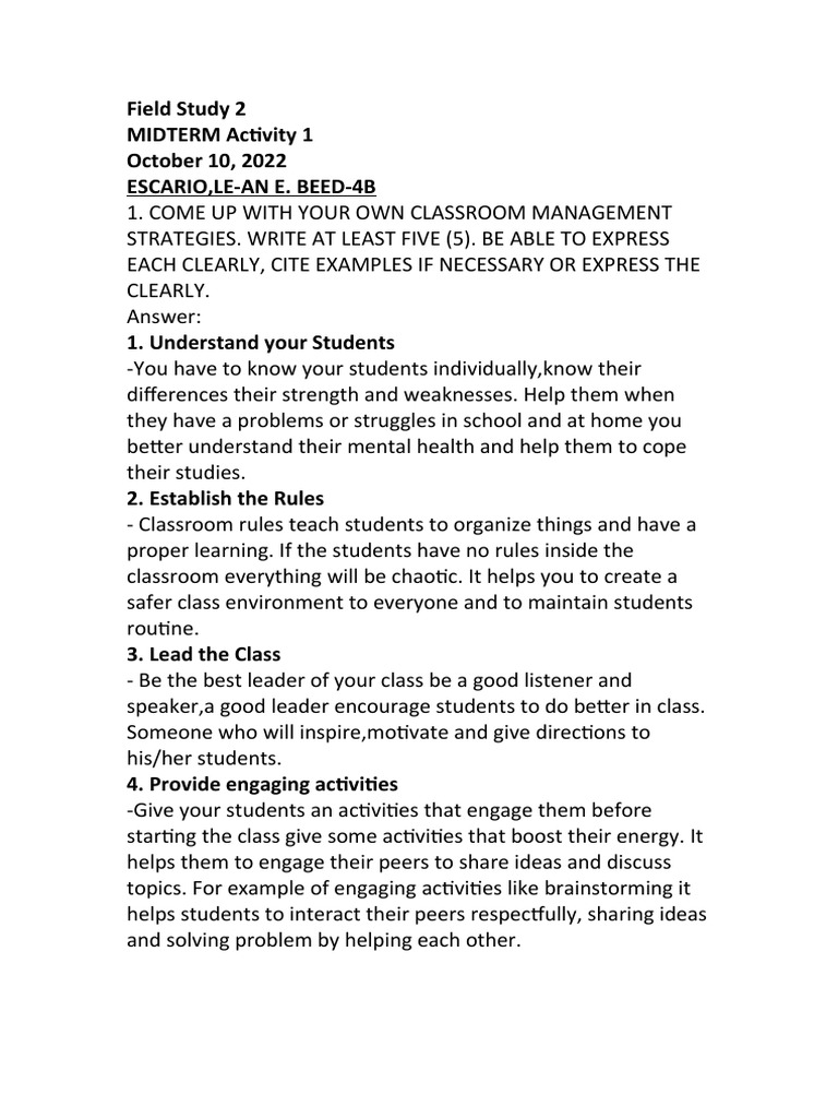 Unanswered Classroom Management Strategies | PDF