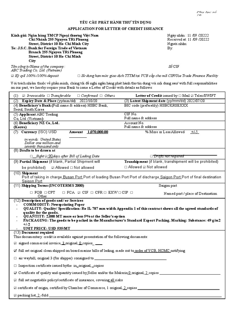 INDIVIDUAL Application For LC Issuance | PDF | Trade | Business