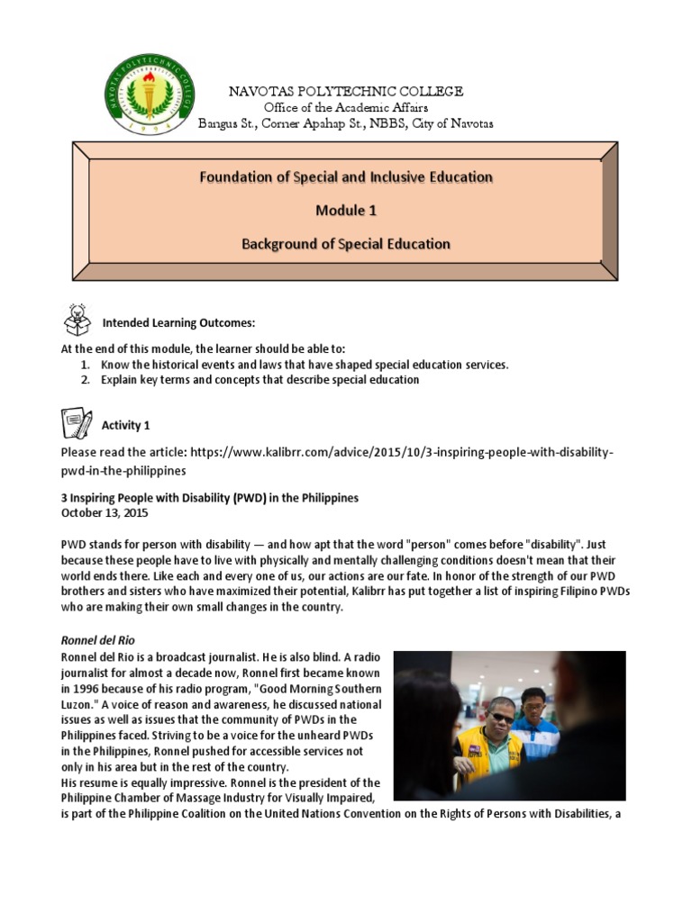Module 1 - Final | PDF | Special Education | Disability