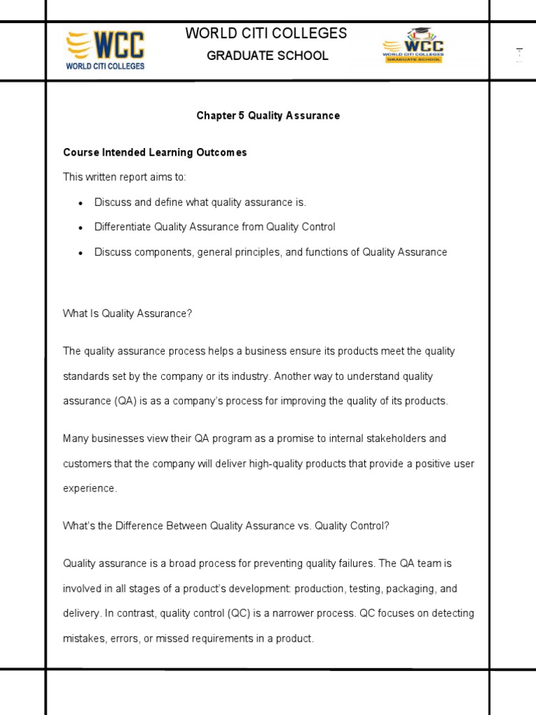 Chapter5 Quality Assurance Notes | PDF | Quality Assurance ...