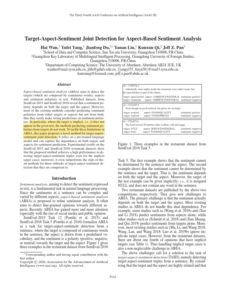 4 Target-Aspect-Sentiment Joint Detection For Aspect-Based Sentiment ... 4 Target-Aspect-Sentiment Joint Detection For Aspect-Based Sentiment ...