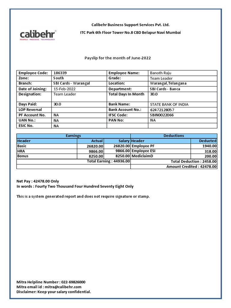 Payslip - June Banoth | PDF