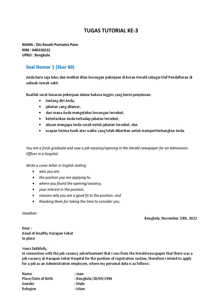 Tugas 3 Bhs Inggris Dio Rasoki Purnama Pane (0483302222) | PDF