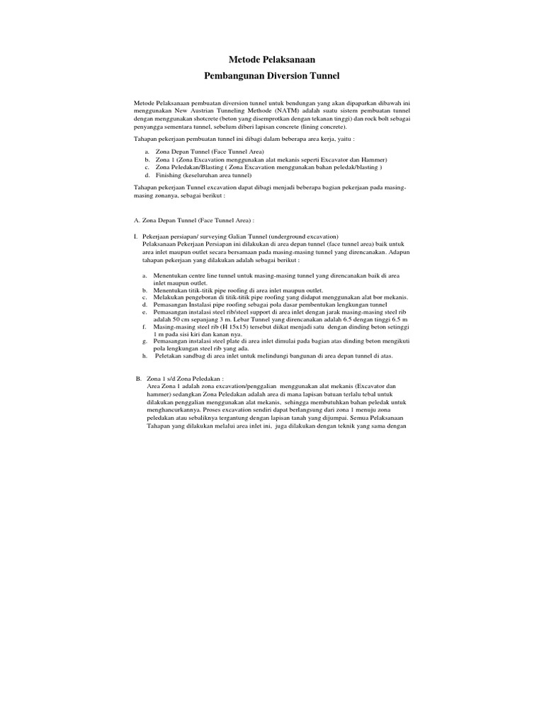 Metode Pelaksanaan Pembuatan Tunnel DG NATM | PDF