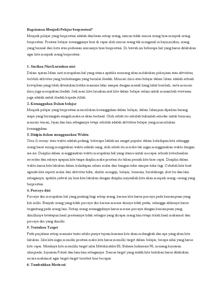 Bagaiaman Menjadi Pelajar Berprestasi | PDF