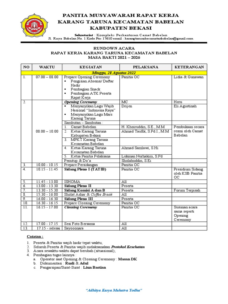 Rundown Acara Karang Taruna Kecamatan | PDF