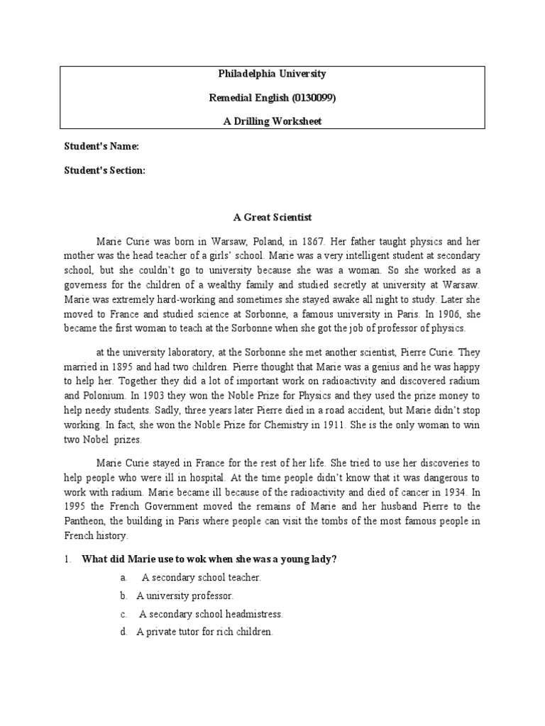 99 First Unlock Exam | PDF | Marie Curie