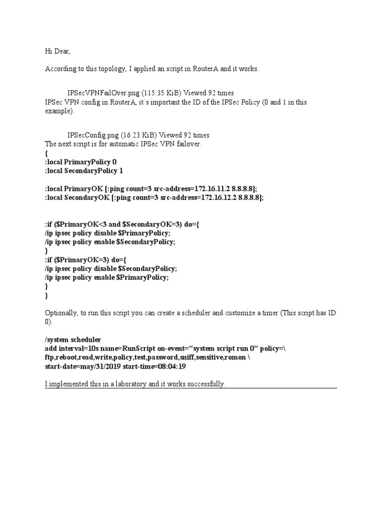 Mikrotik IPSec VPN FailOver Script | PDF
