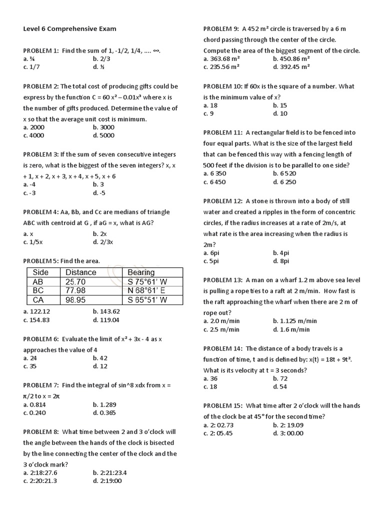 Level 6 Comprehensive Exam | PDF | Triangle | Area
