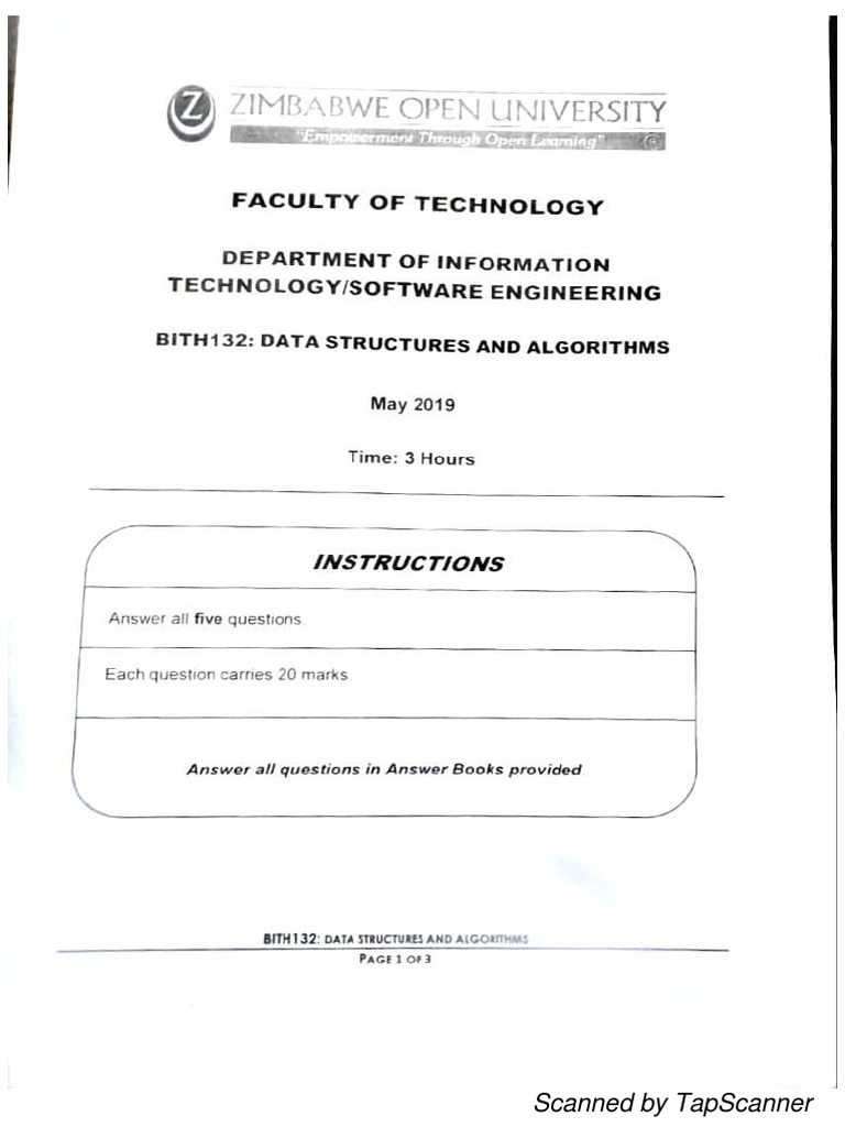 Data Structures and Algorithms Past Exam Papers | PDF