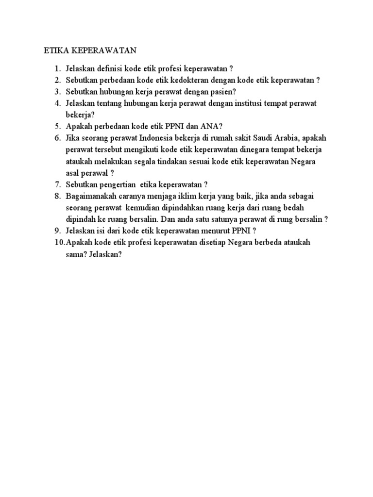 Soal UTS ETIKA KEPERAWATAN | PDF