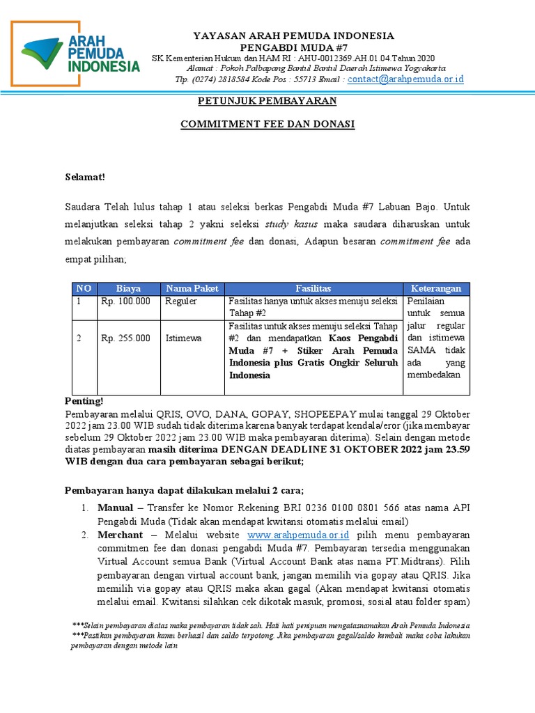 Petunjuk Terbaru Pembayaran Commitment Fee PM #7 | PDF