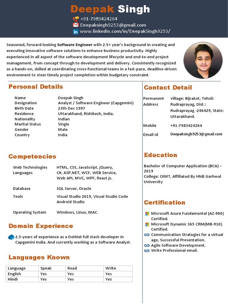 Software Engineer Profile: Deepak Singh | PDF | J Query | Entity Framework