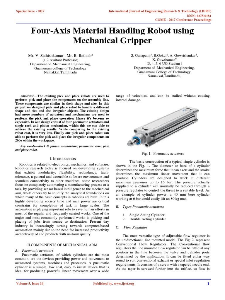Four Axis Material Handling Robot Using Mechanical Gripper IJERTCONV5IS14007 | PDF | Valve ...